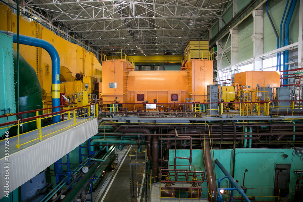 Turbo generator at the machinery room of Nuclear Power Plant. Stock ...