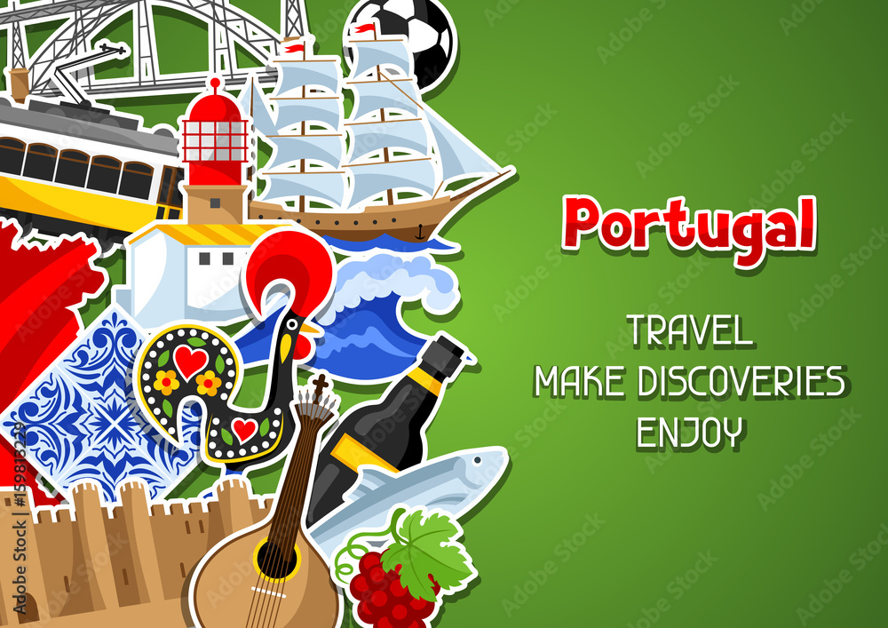Portugal background with stickers. Portuguese national traditional ...