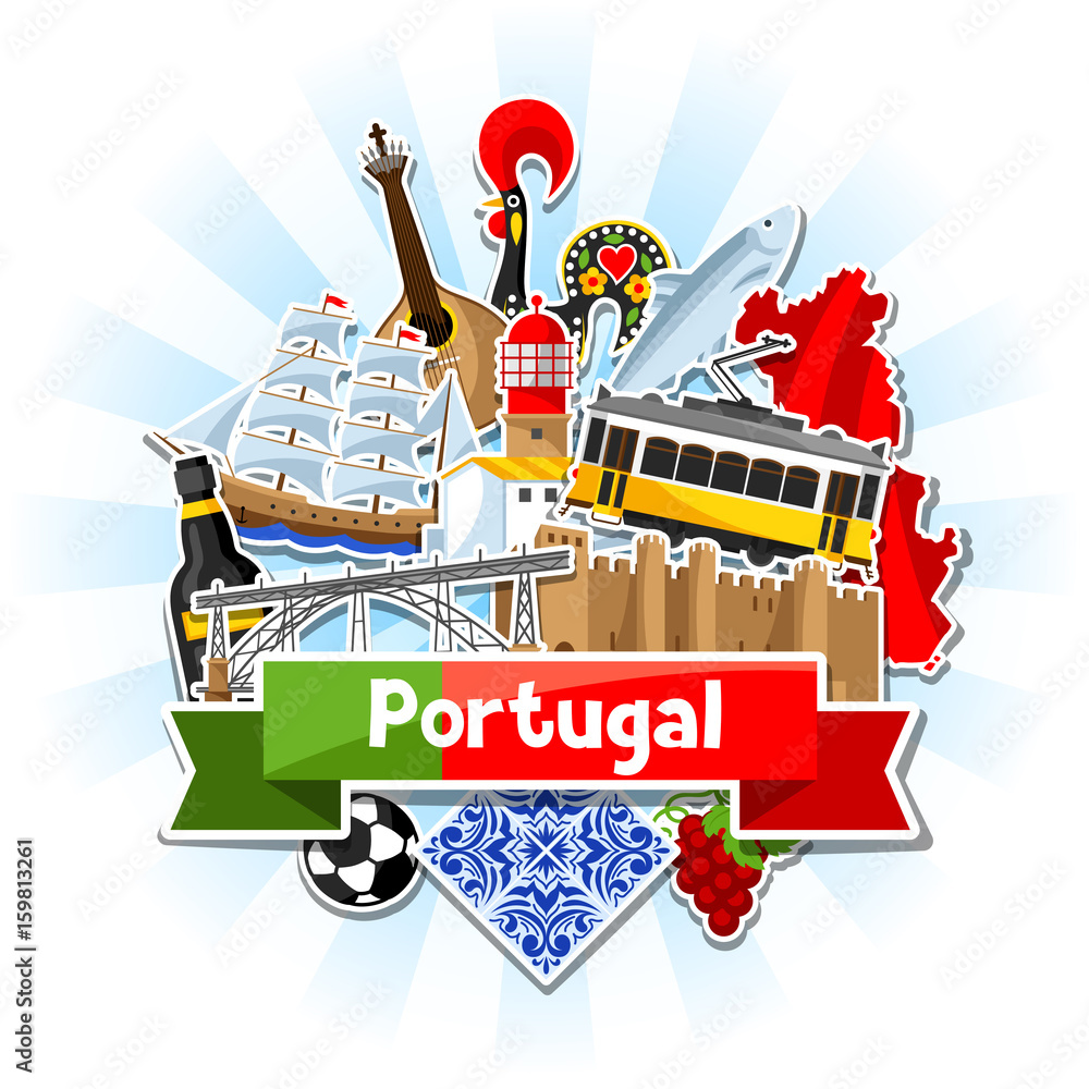 Portugal background with stickers. Portuguese national traditional ...