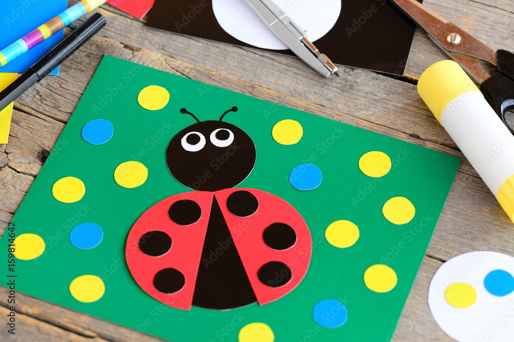 Cute ladybug cardboard card. Green card with ladybug made from ...