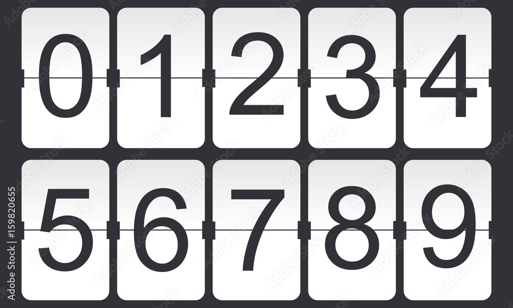 Digital flip numbers on dark background. Countdown digits. Vector ...