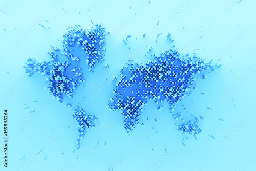 3d abstract background with world map. Countries are made of cloned ...