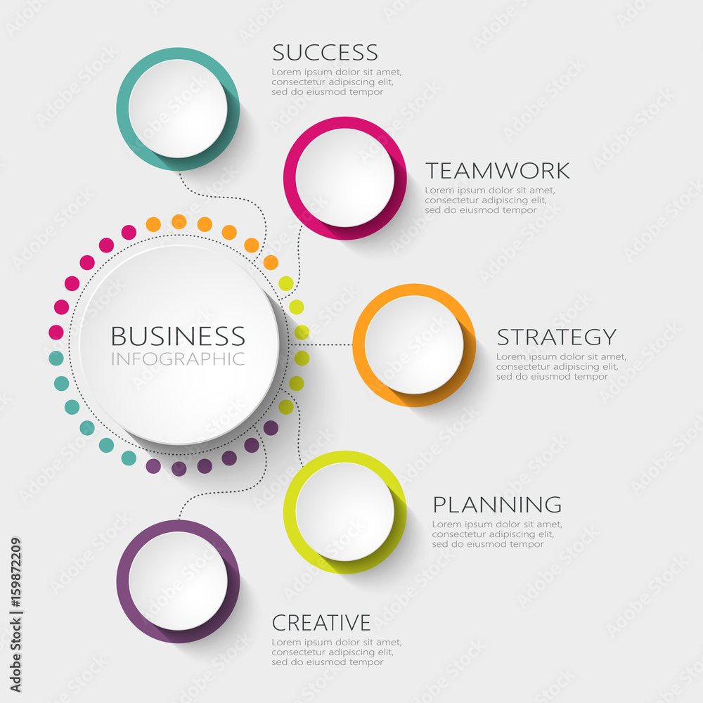 Modern abstract 3D infographic template with five steps for success. Business circle template ...