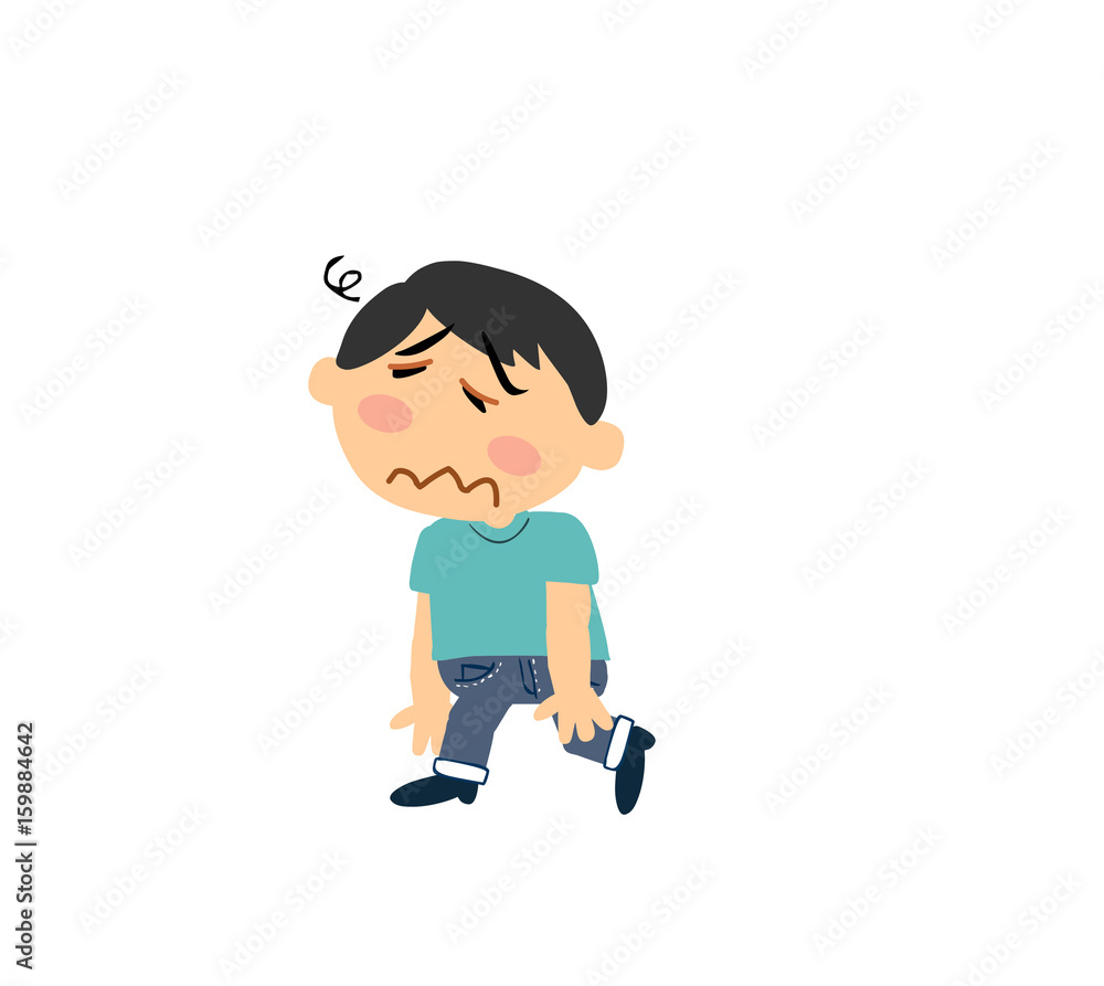 Cartoon asian character boy dizzy; isolated vector illustration. Stock ...