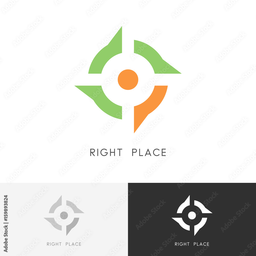 Right place logo - address mark and target symbol. Position, location ...