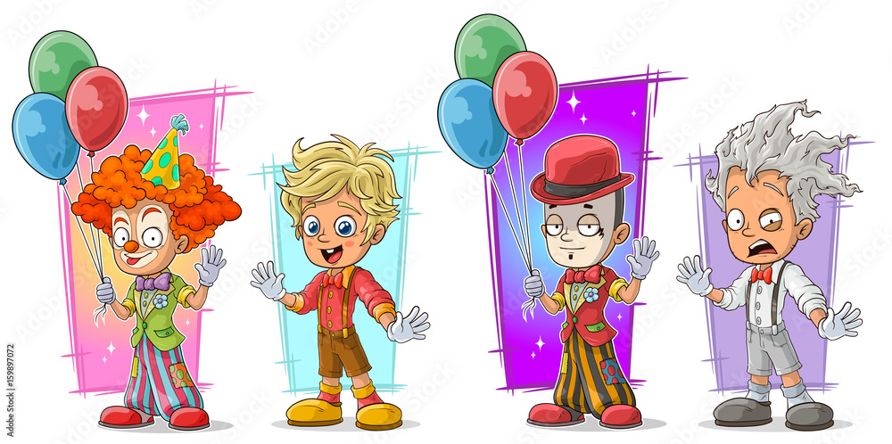 Cartoon clown with balloon character vector set Stock Vector | Adobe Stock