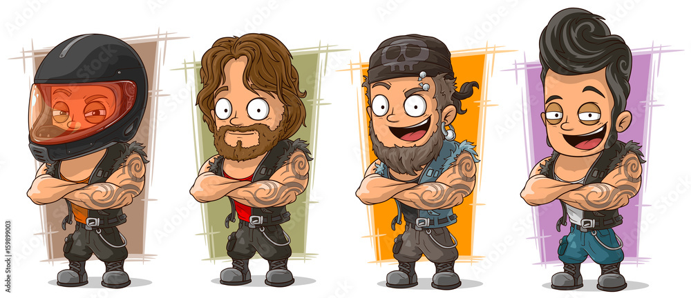 Cartoon biker with helmet character vector set Stock Vector | Adobe Stock