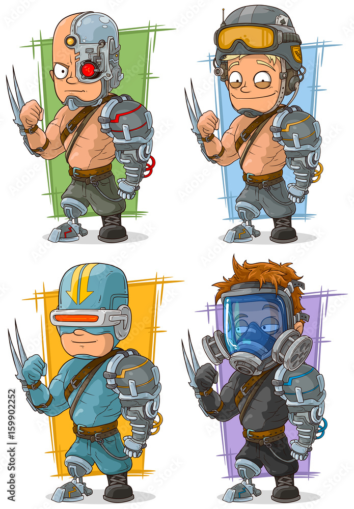 Cartoon cool cyborg soldier character vector set Stock Vector | Adobe Stock