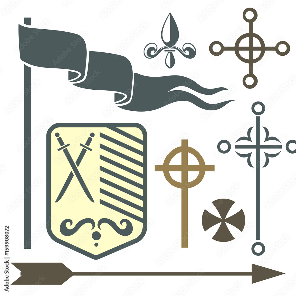 Heraldic royal crest medieval knight elements vintage king symbol ...