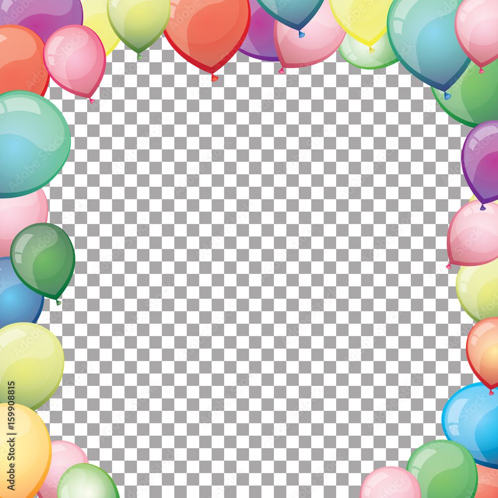 Happy birthday frame from flying colorful balloons on transparent ...