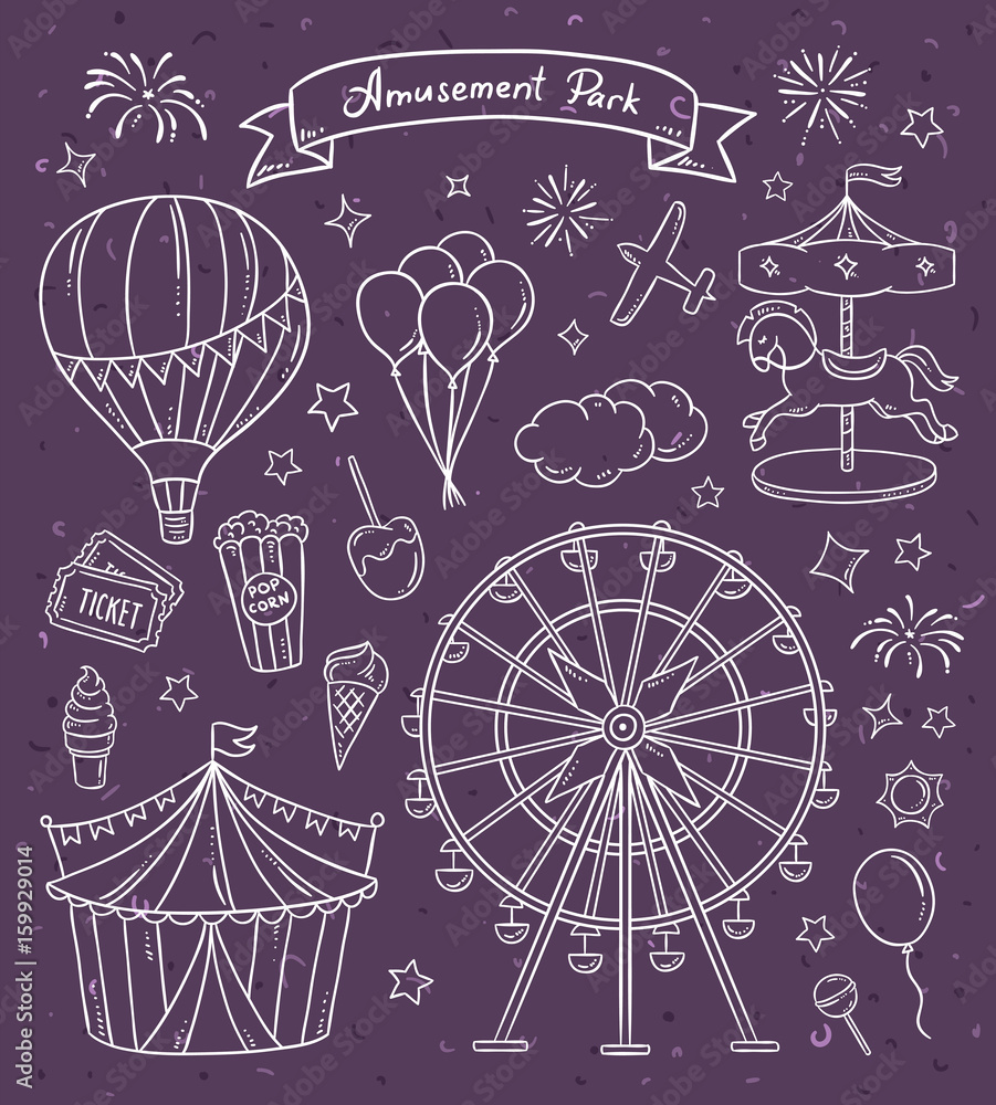 Amusement park hand drawn illustrations. Vintage fair vector elements ...