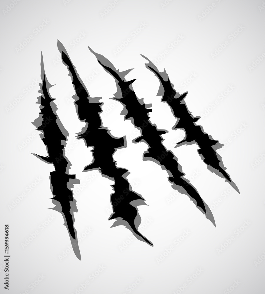 illustration of monster claw or hand scratch , rip through white ...