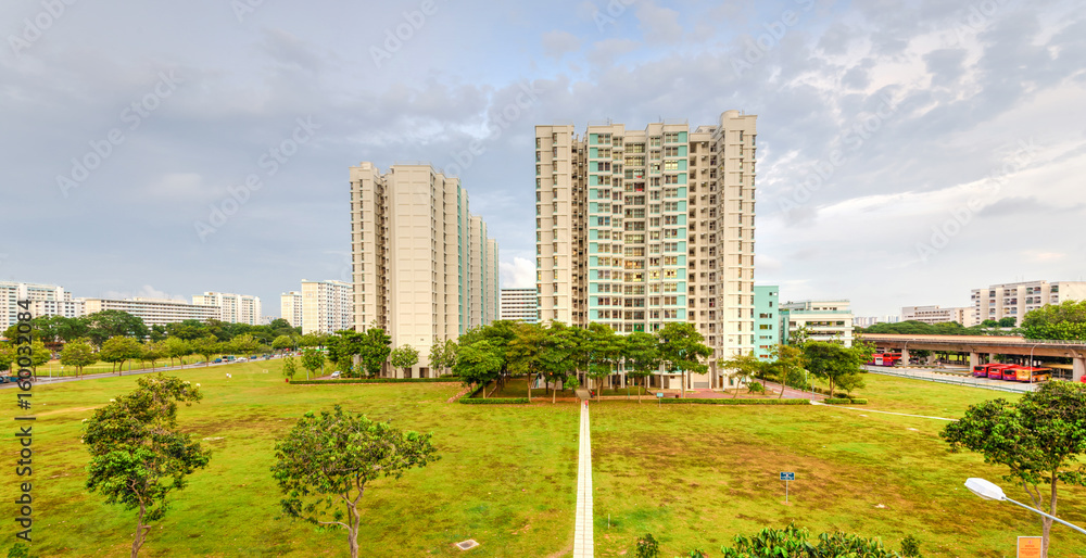 Panorama aerial view exterior public housing HDB resident building ...