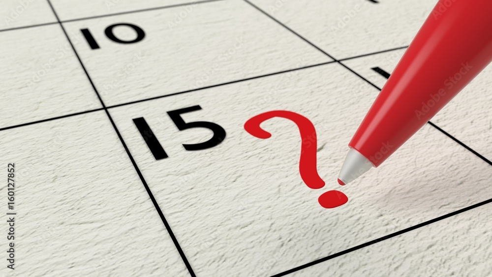 Red ball pen drawing a question mark into a calendar Stock Illustration ...
