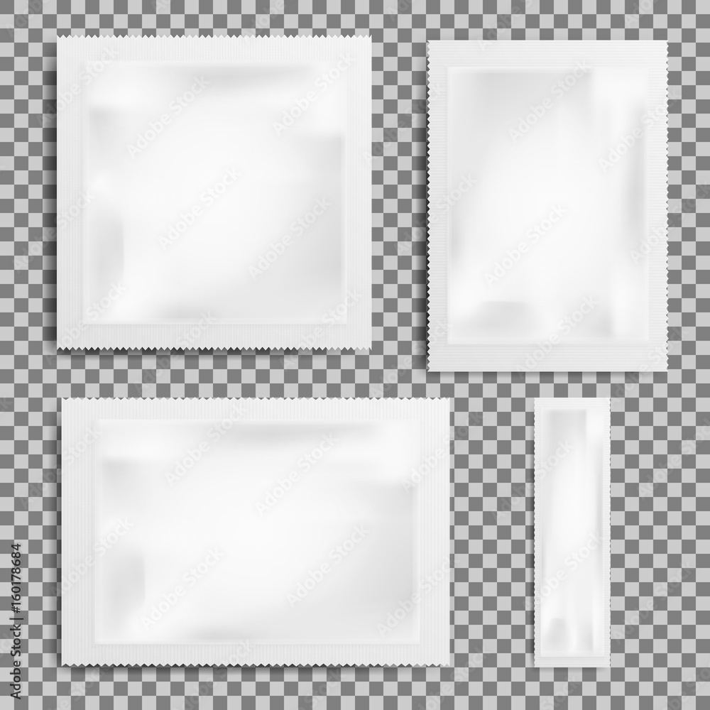 Set of Realistic White Blank template Packaging Foil wet wipes ...