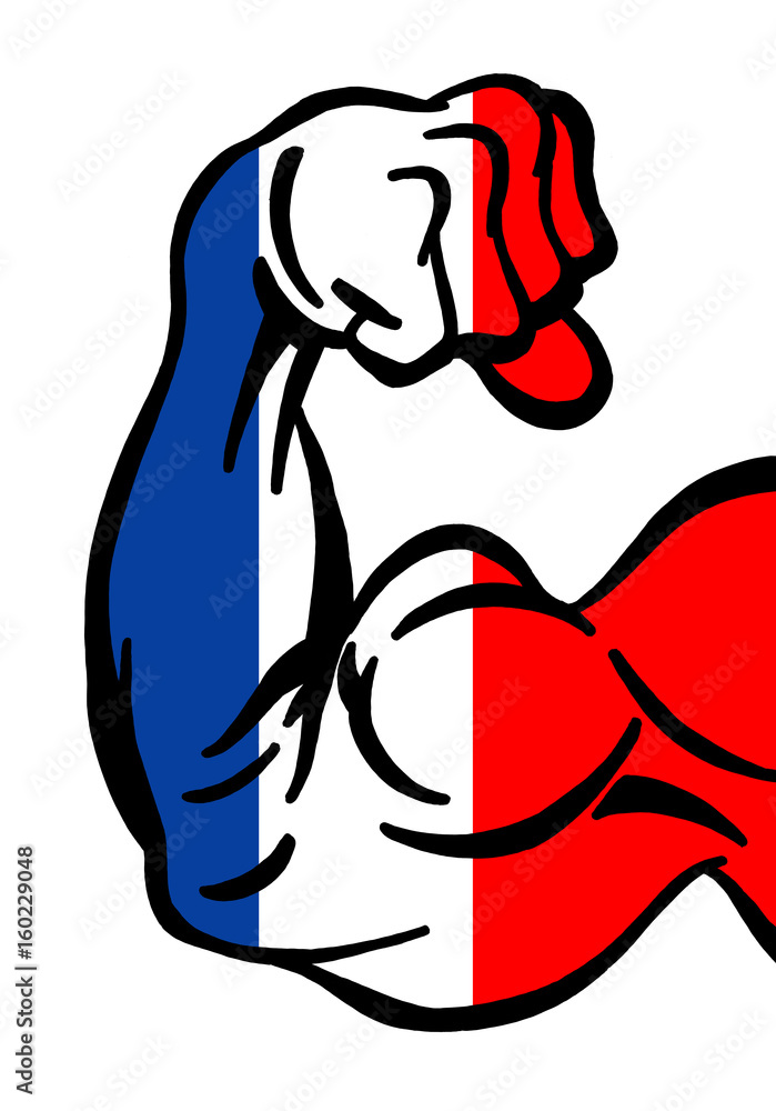 Muscular biceps painted with colors of French flag as metaphor - strong ...