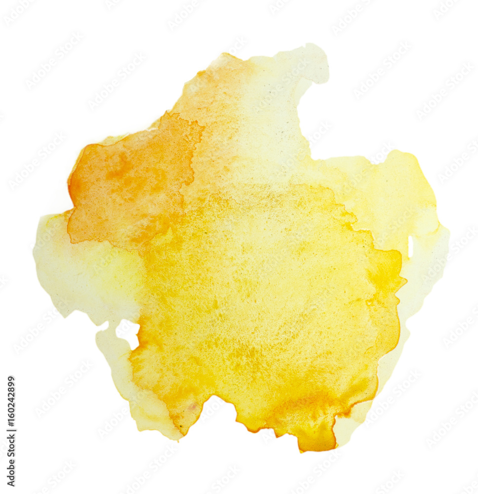 Color, yellow splash watercolor hand painted isolated on white ...