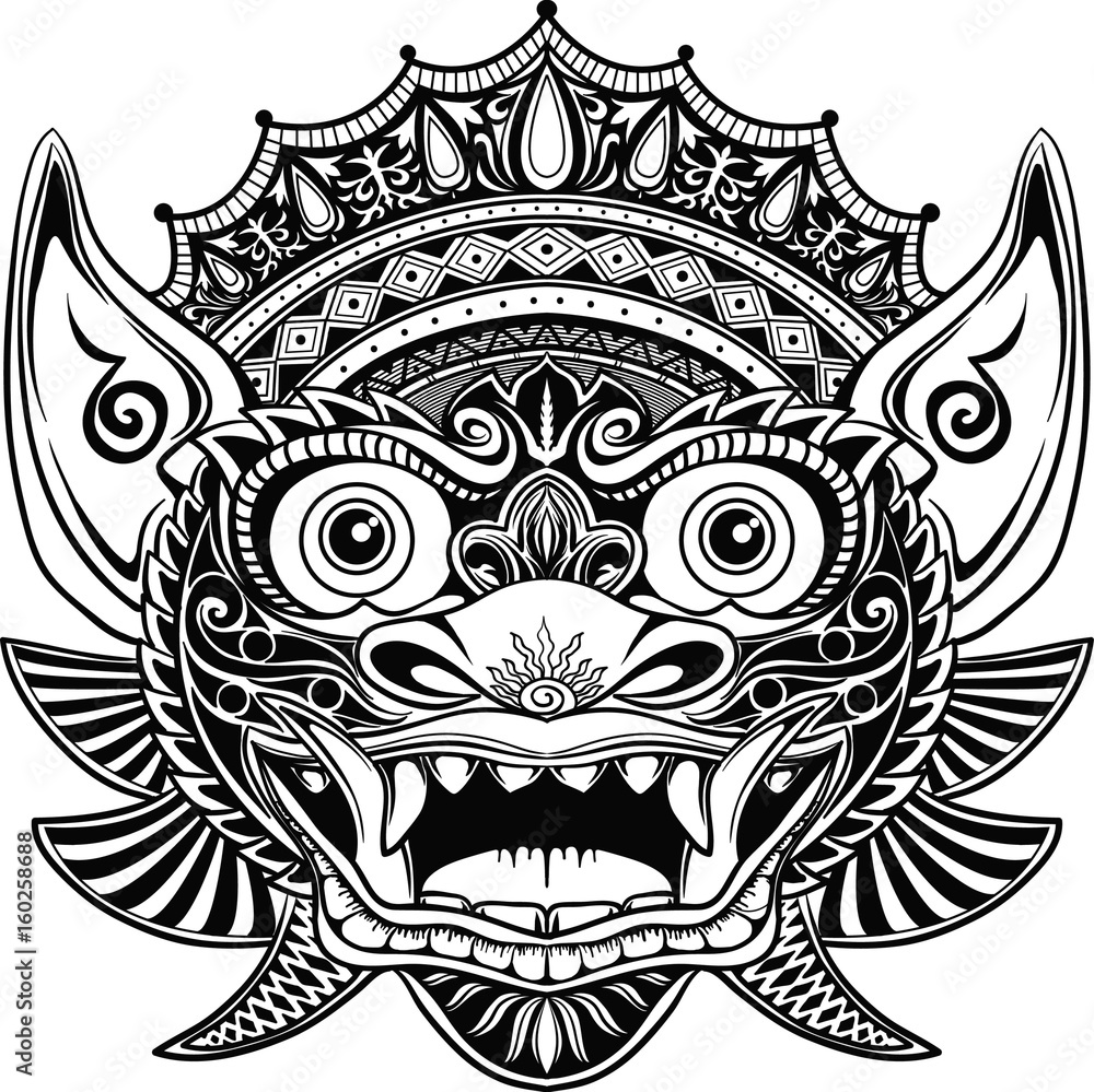 Traditional ritual Balinese mask. Vector outline illustration for ...