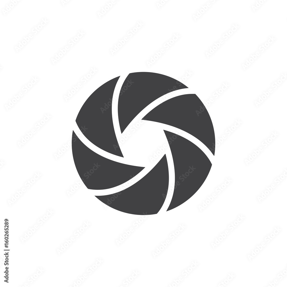 Camera lens icon in black on a white background. Vector illustration ...