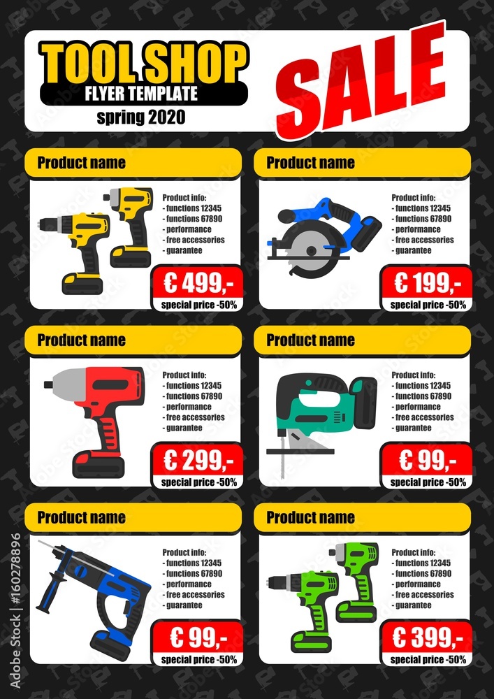 Tool shop product promotion flyer template Stock Vector | Adobe Stock