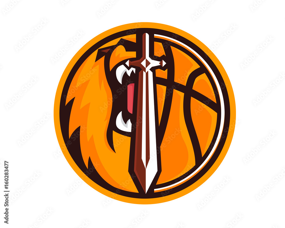 Modern Animal Sports Badge Logo - Lion Basketball Team With Sword ...