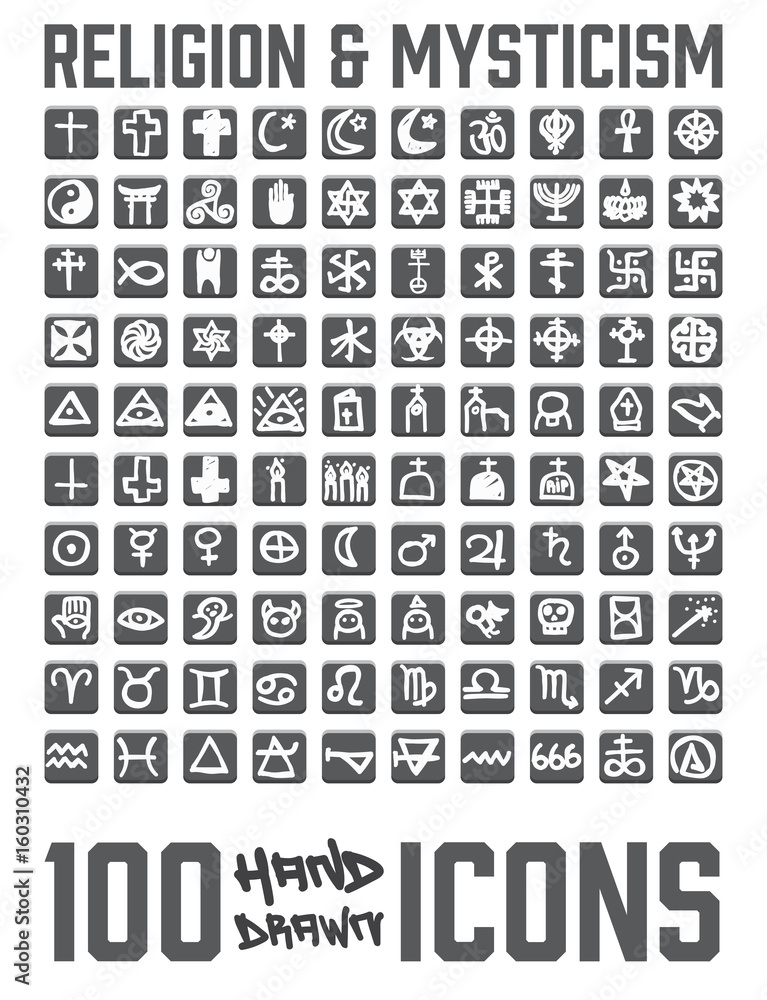 Set of 100 Religion and Mysticism hand drawn / doodled icons. You can ...