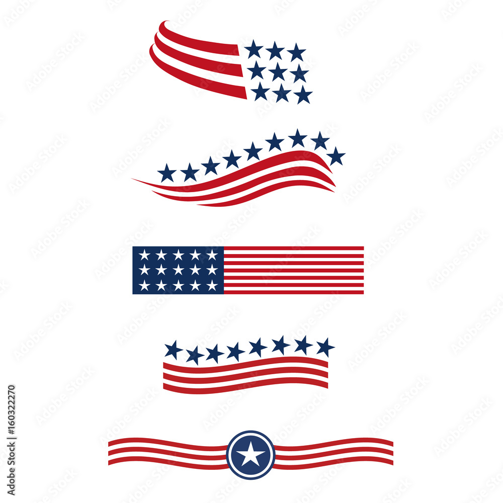 USA star flag logo stripes design elements vector icons Stock Vector ...