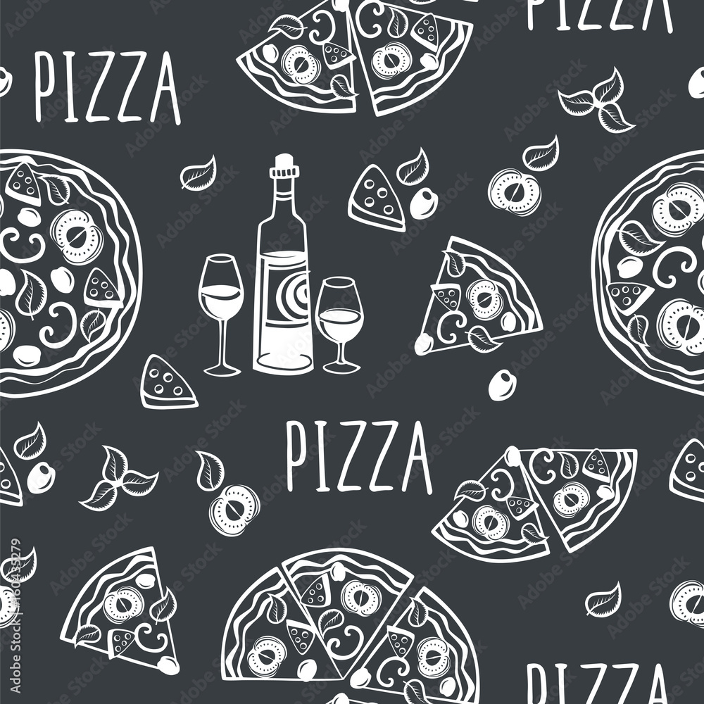 Seamless pattern with pizza for pizzeria menu, textile, wallpapers ...