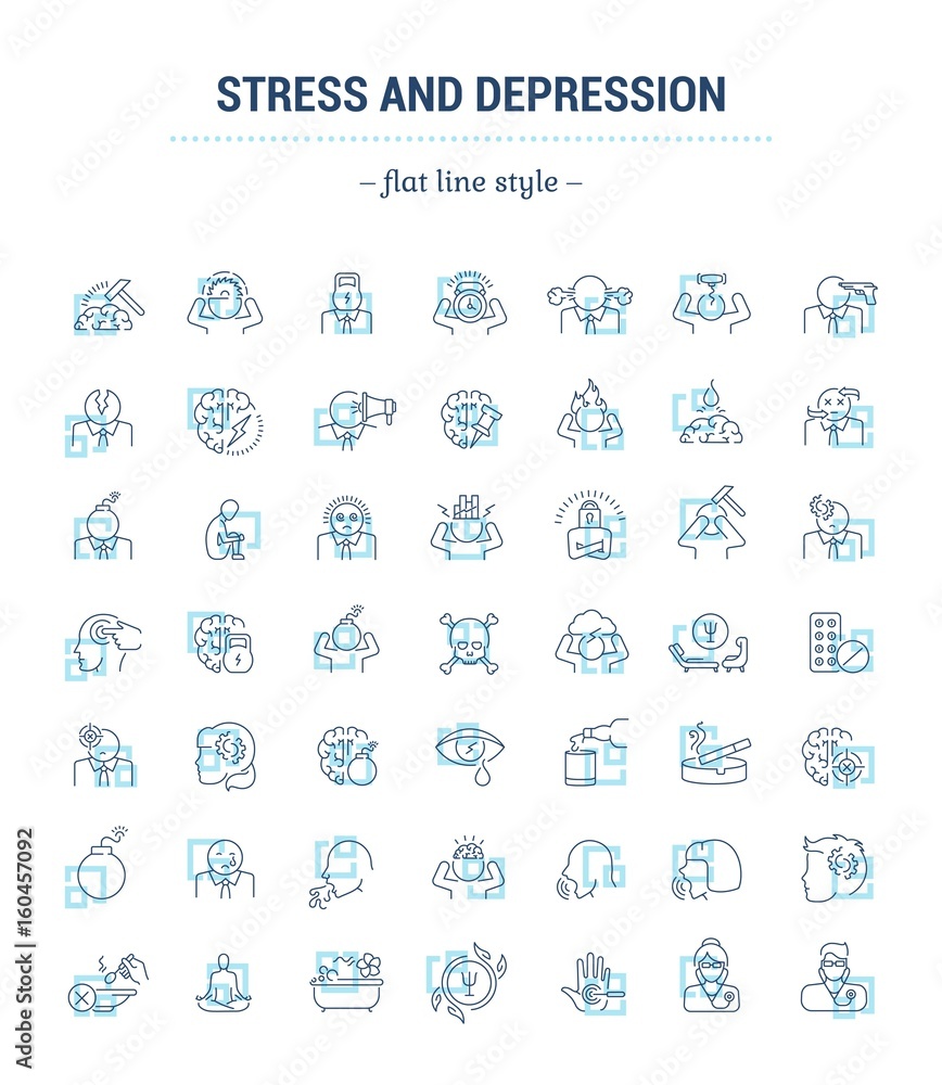 Vector graphic set.Isolated Icons in flat, contour, thin, minimal and ...