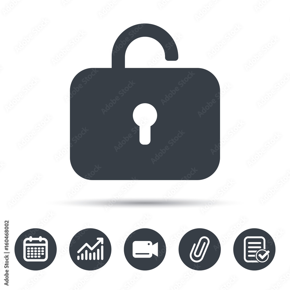 Lock icon. Privacy locker sign. Private access symbol. Calendar, chart ...