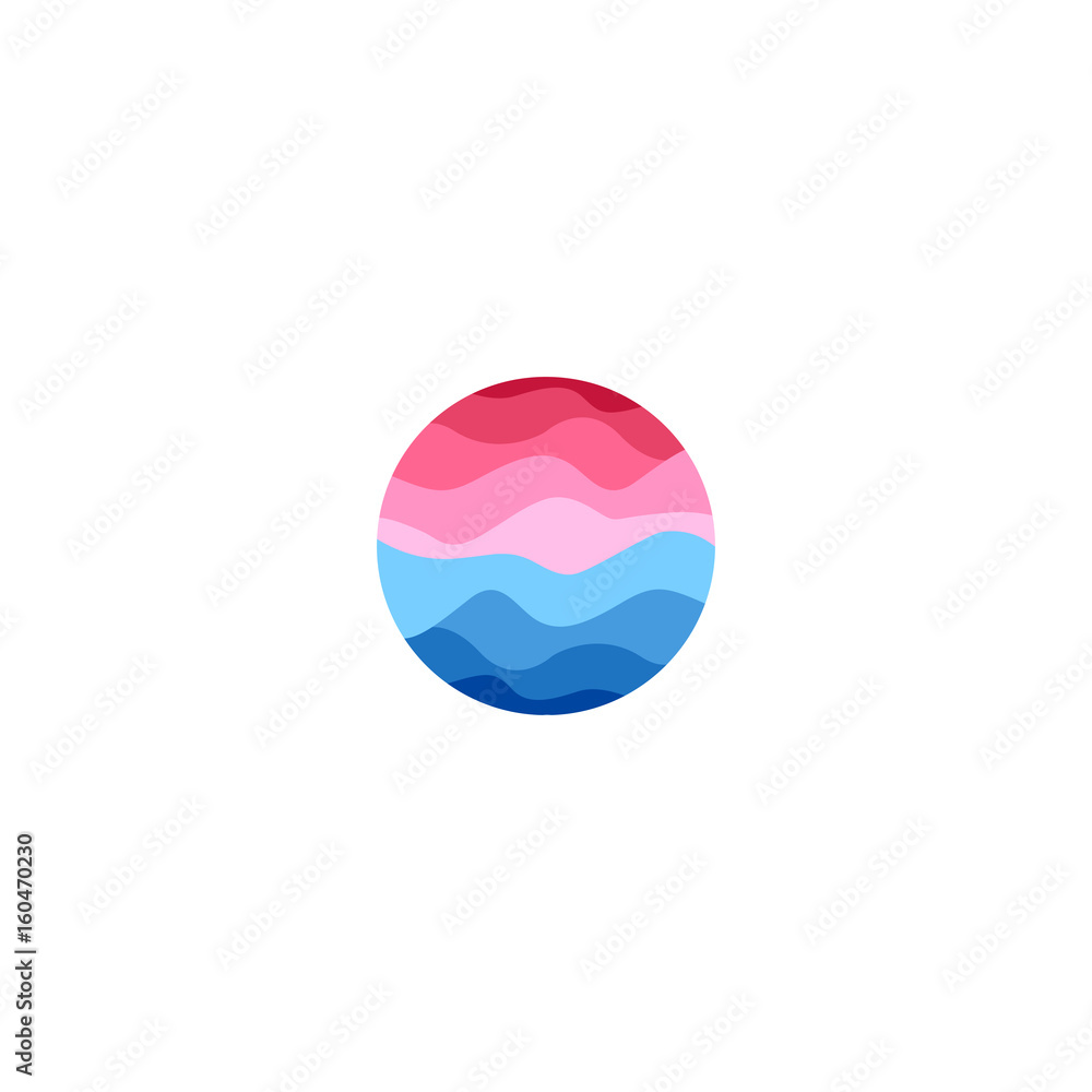 Isolated abstract round shape blue and pink color logo of wavy lines on ...
