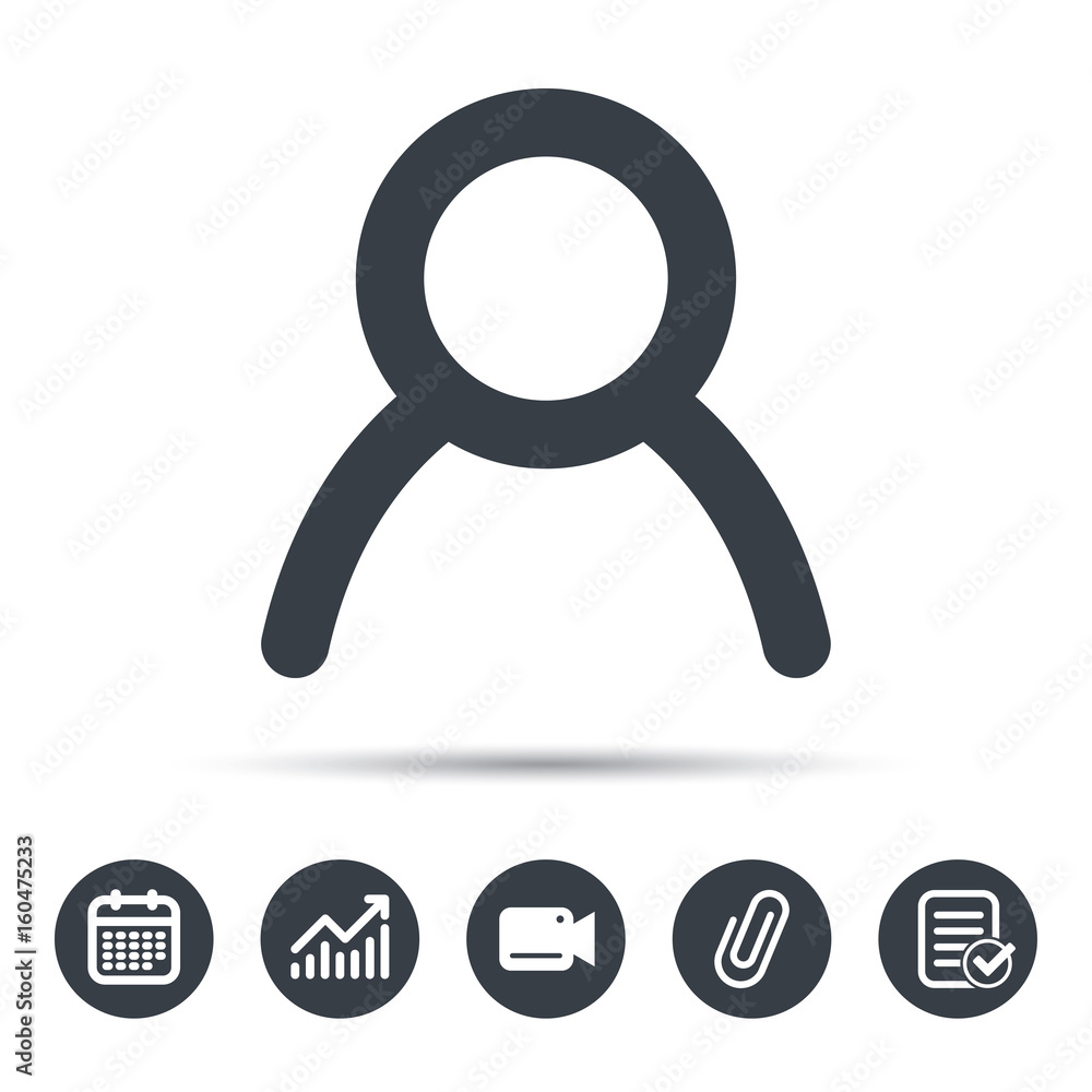 User icon. Human person symbol. Avatar login sign. Calendar, chart and ...