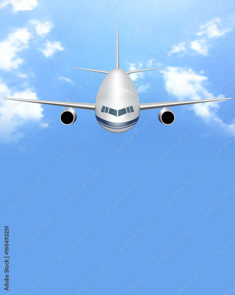 Travel background with flying airplane and white clouds. Design with ...