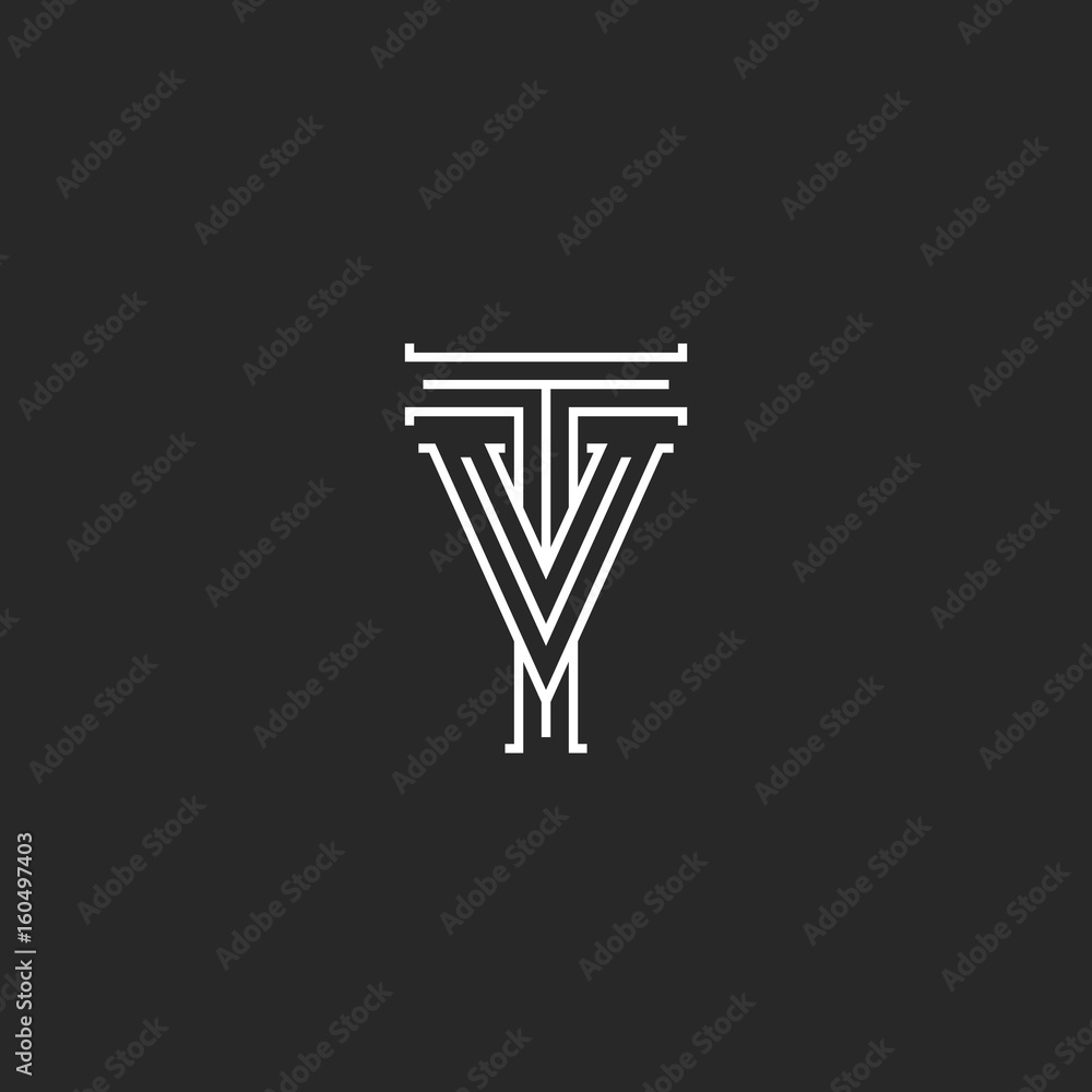 TV letters logo medieval monogram, black and white thin lines retro ...