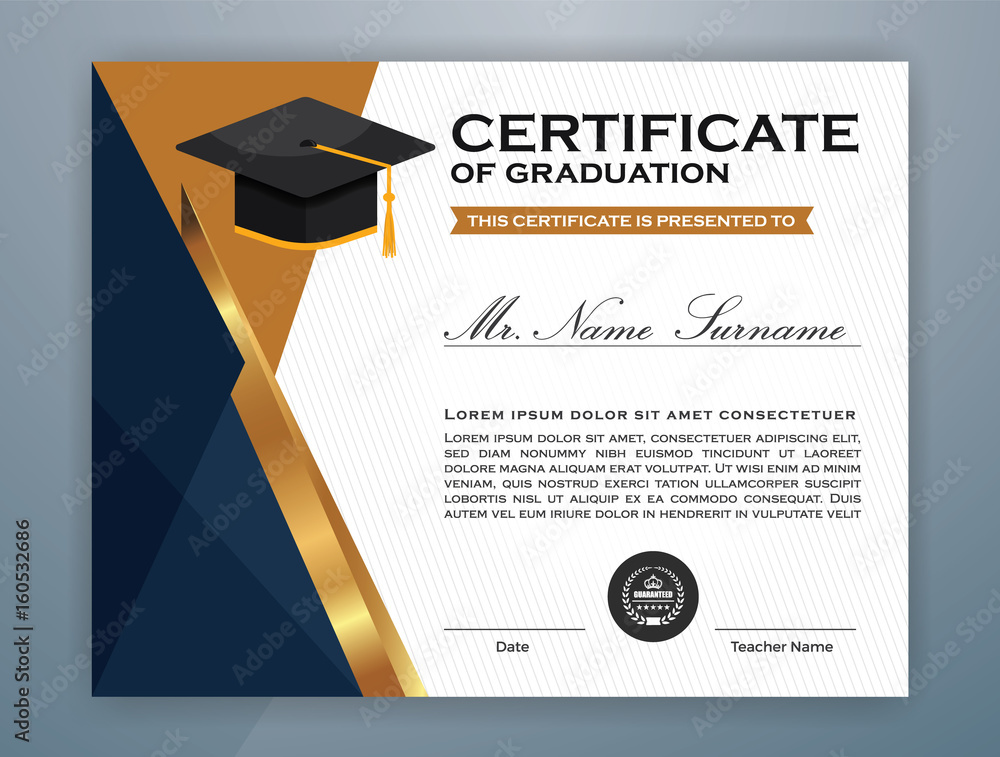 High School Diploma Certificate Template Design with graduate cap for ...