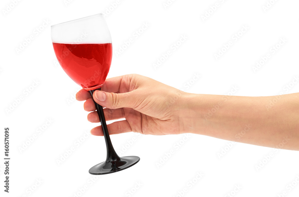 Female hand holds red Wine in glass. Isolated on white background Stock ...