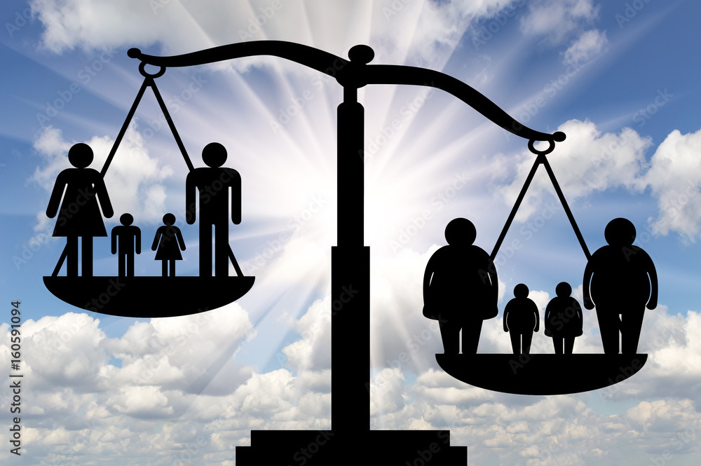 Thick and normal family on scale for comparison Stock Photo | Adobe Stock
