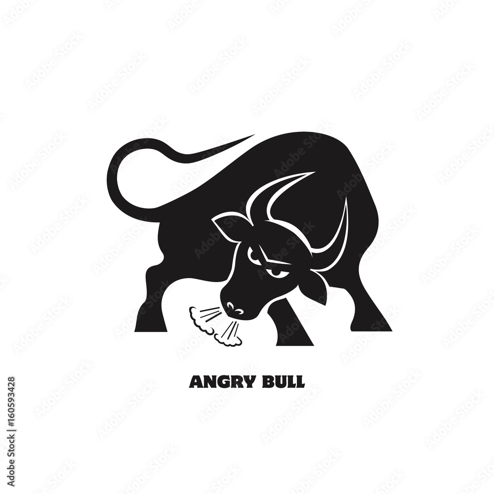 Angry bull black icon on white background. Vector illustration. Stock ...