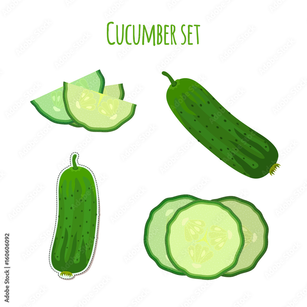 Cucumber set made in cartoon flat style. Label for markets Stock Vector ...