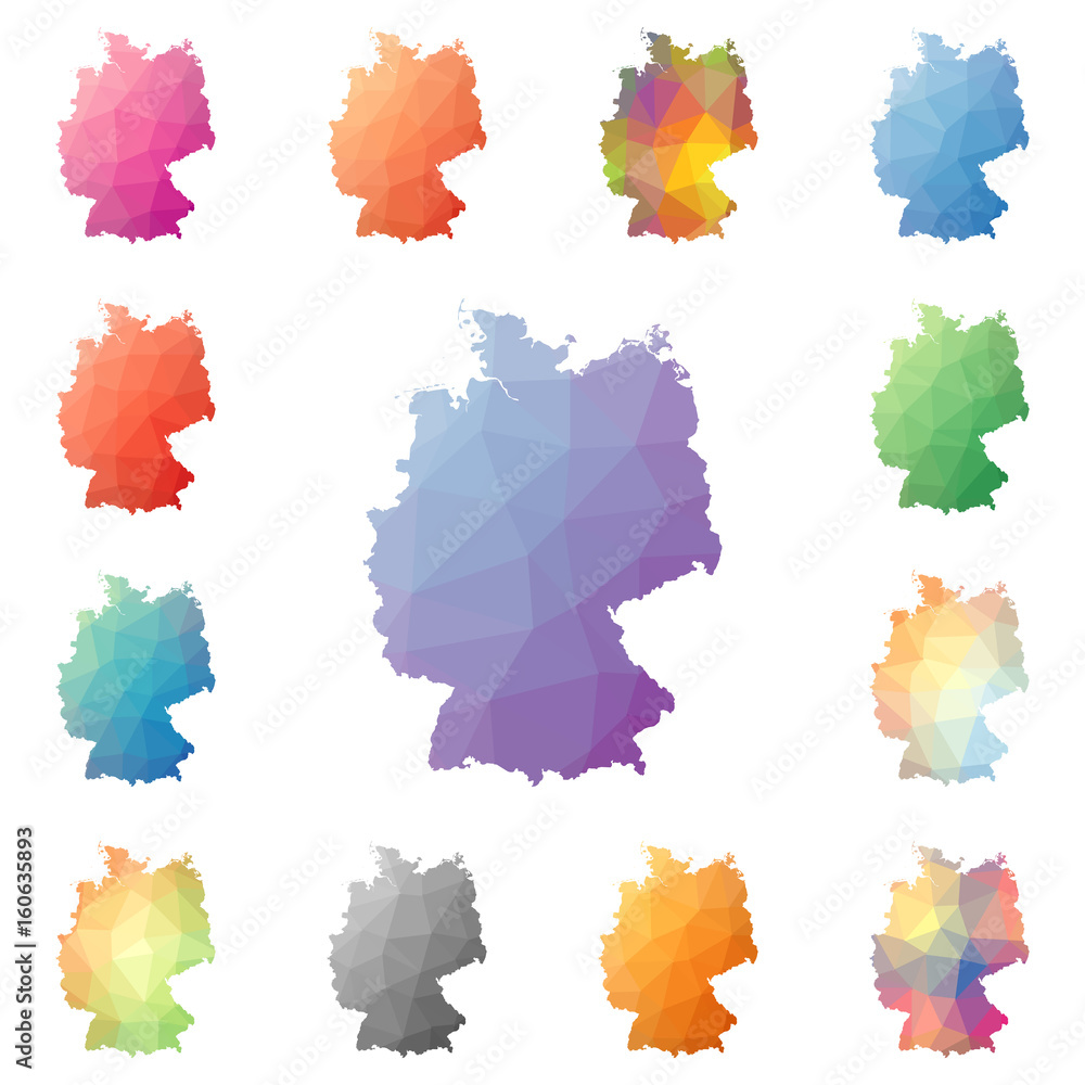 Germany geometric polygonal, mosaic style maps collection. Bright ...