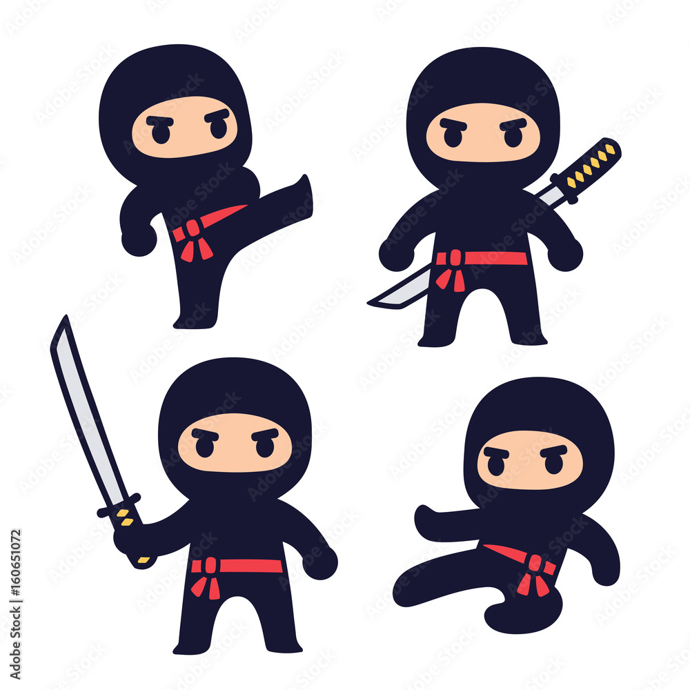Cute cartoon ninja set Stock Vector | Adobe Stock