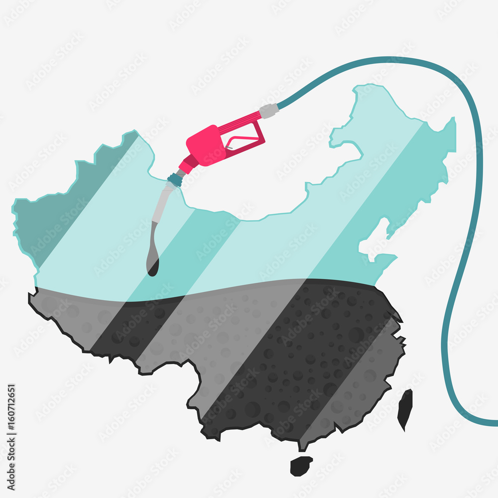 Map of China being fueled by oil. Gas pump fueled map. On the map there ...