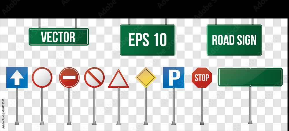 Set of road signs isolated on transparent background. Vector ...