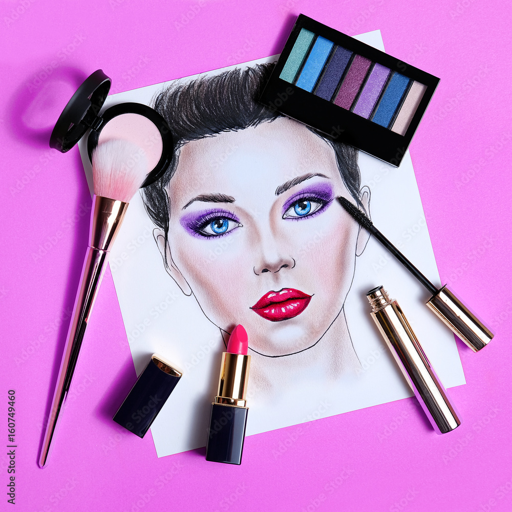 Fashion face chart portrait woman makeup template. Cosmetic Stock Photo ...