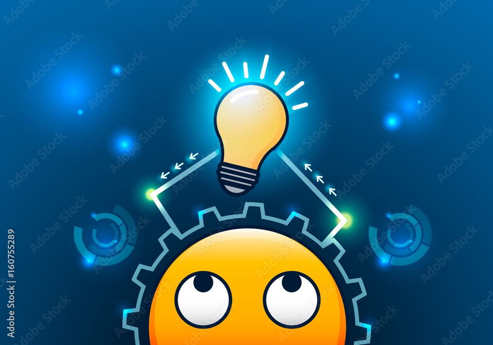 Emoji with a creative brain processing new ideas. Vector emoticon with ...