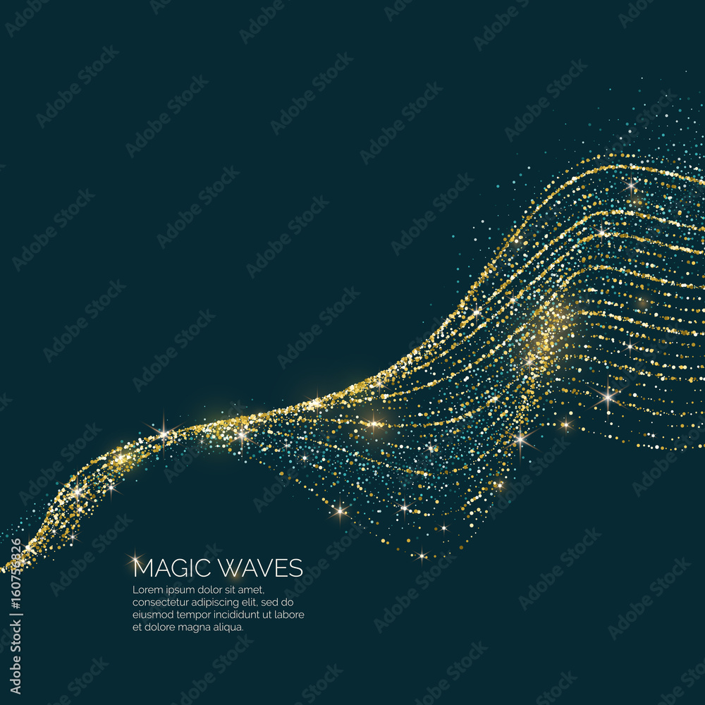 Vector illustration of a magic wave with shining particles of glitter ...