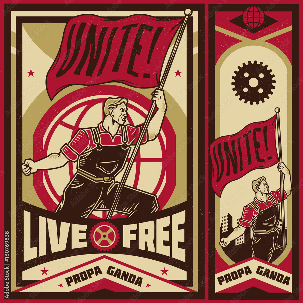 Vintage propaganda poster and elements. Isolated artwork object ...