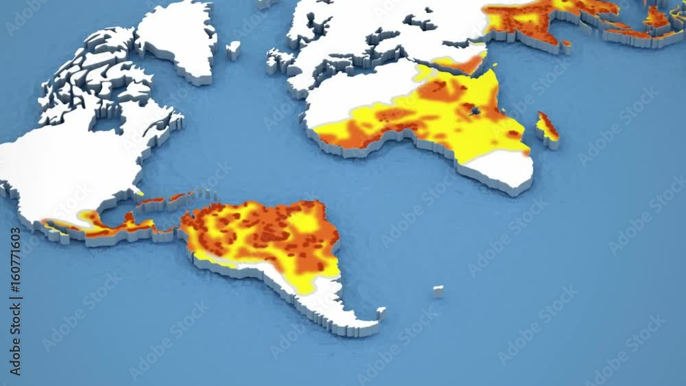 The world map of Dengue fever spread. 3D animation vídeo do Stock ...