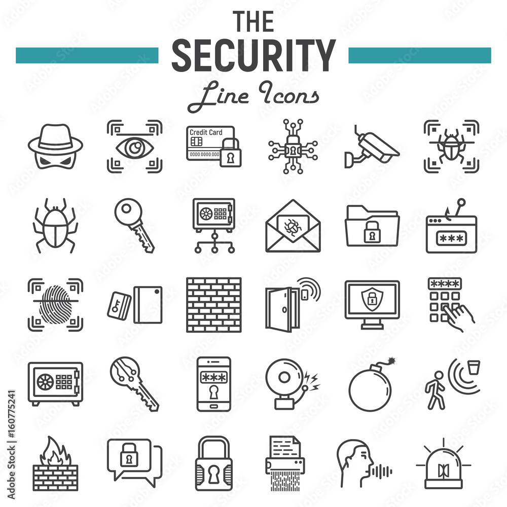 Security line icon set, cyber protection symbols collection, safety ...