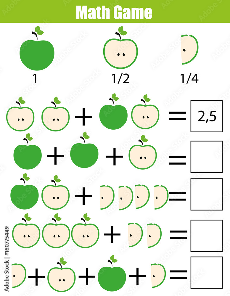 Math educational counting game for children, addition worksheet ...